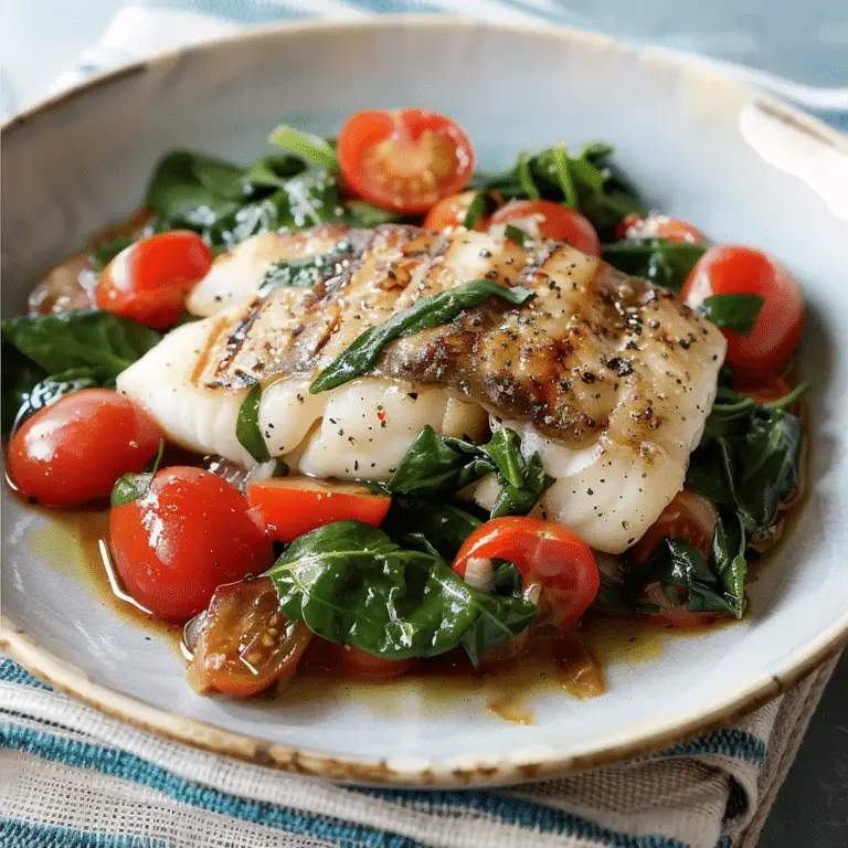 Grilled Cod with Spinach and Tomatoes - Recipes by Janet