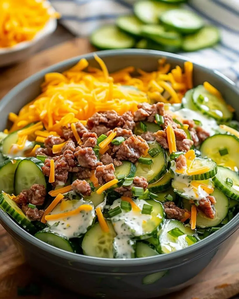 Creamy Cucumber, Cheddar & Beef Snack Bowl - Recipes by Janet