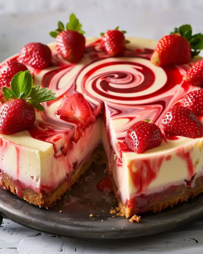Strawberry Swirl Cheesecake Recipe - Recipes by Janet